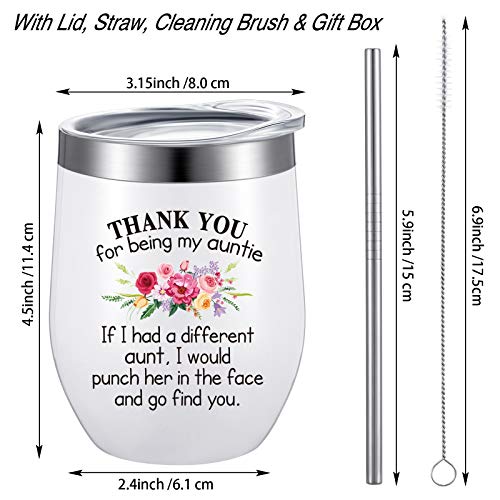 Aunt Birthday Gift from Niece Nephew Best Aunt Ever Thank You for Being My Aunt Coffee Mug for Mother's Day Christmas 12 oz Insulated Stainless Steel Wine Tumbler with Lid Straw and Brush