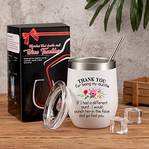 Aunt Birthday Gift from Niece Nephew Best Aunt Ever Thank You for Being My Aunt Coffee Mug for Mother's Day Christmas 12 oz Insulated Stainless Steel Wine Tumbler with Lid Straw and Brush