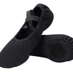 Linodes Dance Shoes for Girls Stretch Canvas Split Sole for Women-Black-9M