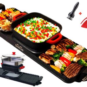 SKAIVA Electric Hot Pot with Grill and Steamer 3 in 1 Detachable Shabu Shabu Hot pot Electric Indoor Korean BBQ Grill, Smokeless Non-Stick KBBQ Hotpot Grill Combo (GP-009A)