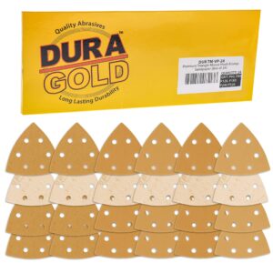 dura-gold premium triangle mouse sanding sheets variety pack - 60, 80, 120, 180, 240, 320 grit (4 each, 24 total), 6 hole pattern hook & loop triangular shaped sander discs, aluminum oxide sandpaper