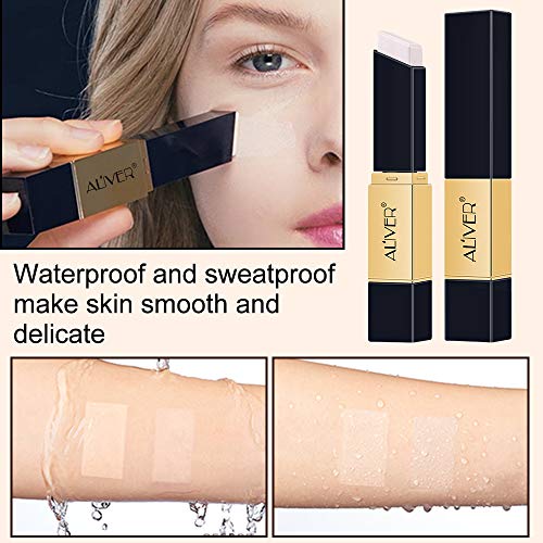 Colour Changing Foundation Stick, Colour Changing Concealer with Brush, Concealer Full Coverage Dark Circles, Pore, Acne Marks and Fine Lines, Waterproof and Sweatproof, Easily Create Nude Makeup