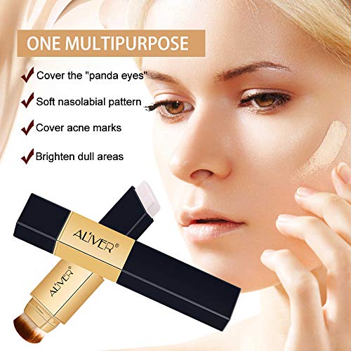 Colour Changing Foundation Stick, Colour Changing Concealer with Brush, Concealer Full Coverage Dark Circles, Pore, Acne Marks and Fine Lines, Waterproof and Sweatproof, Easily Create Nude Makeup