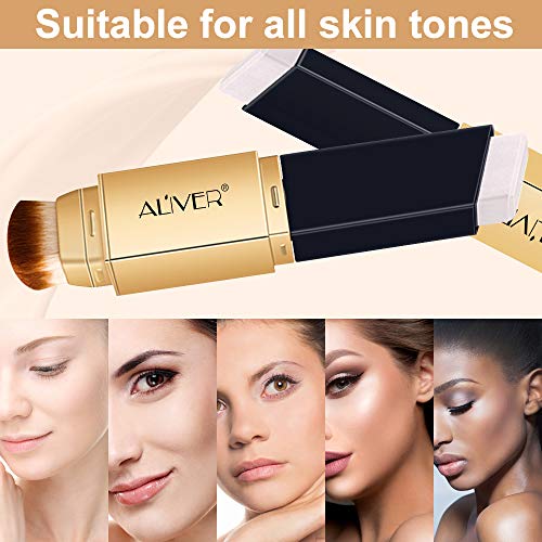 Colour Changing Foundation Stick, Colour Changing Concealer with Brush, Concealer Full Coverage Dark Circles, Pore, Acne Marks and Fine Lines, Waterproof and Sweatproof, Easily Create Nude Makeup