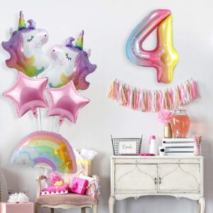 Unicorn Birthday Decorations for Girls 4th Birthday- Bouquet of Unicorn Balloons for Rainbow Unicorn Party Supplies (Number 4)