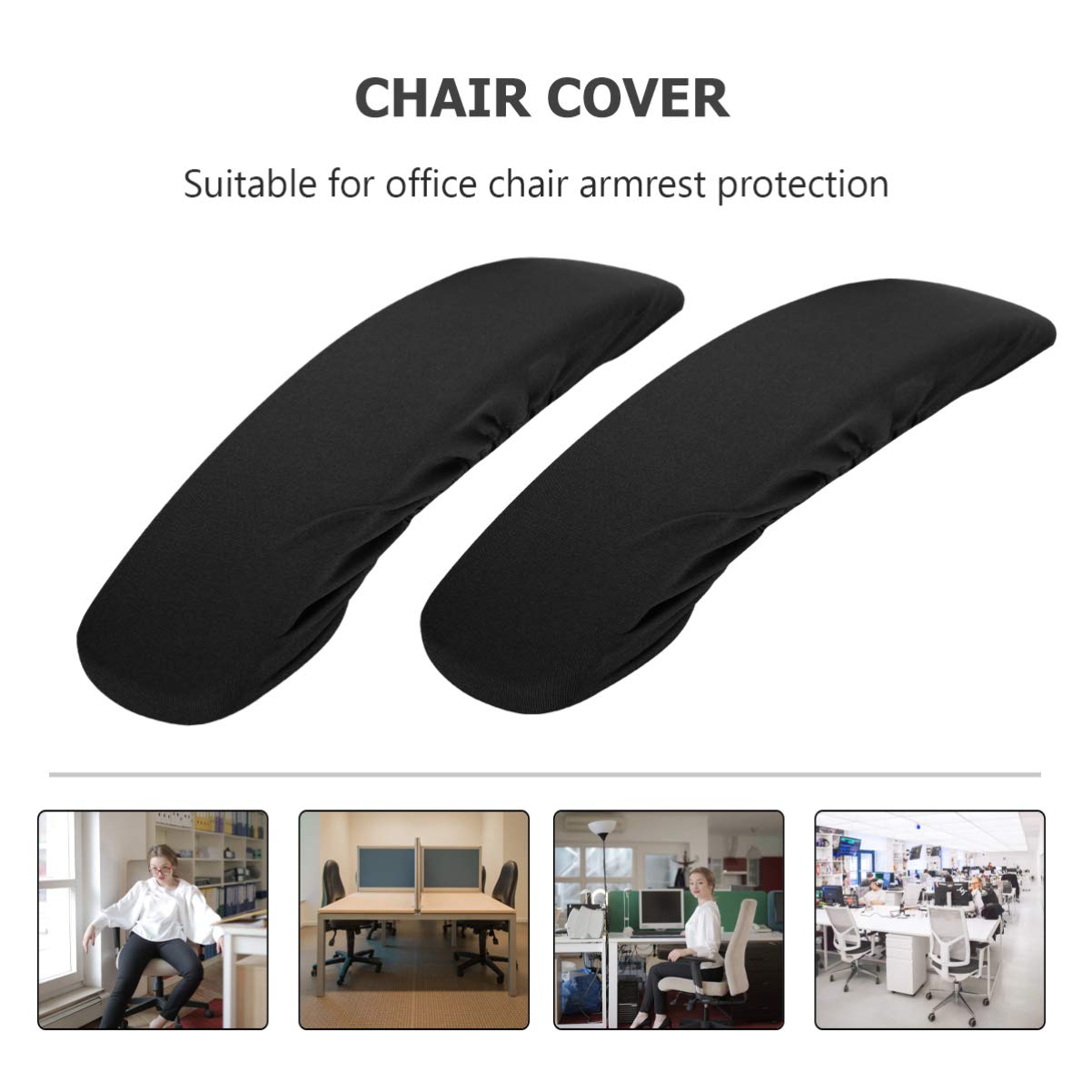 EXCEART 2pcs Stretch Computer Armrest Cover Chair Arm Pads Elbow Cushion Replacement Arms Slipcover Protector Office Rotating Chair Black