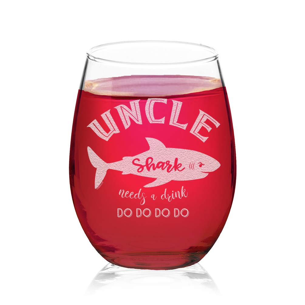 Veracco Uncle Shark Needs a Drink Stemless Wine Glass Funny Shark Gifts For Uncle Birthday Fathers Day (Clear, Glass)