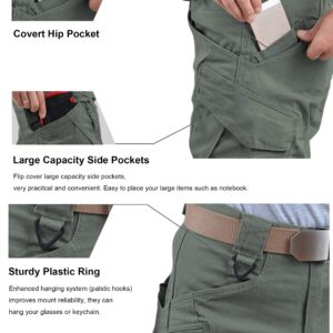 Susclude Men's Tactical Pants Stretch, 9 Pockets Rip Stop Lightweight Cargo Work Military Trousers Outdoor Hiking Plus Size Pants Gray Green 38Wx32L