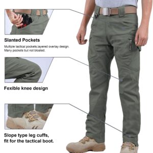 Susclude Men's Tactical Pants Stretch, 9 Pockets Rip Stop Lightweight Cargo Work Military Trousers Outdoor Hiking Plus Size Pants Gray Green 38Wx32L