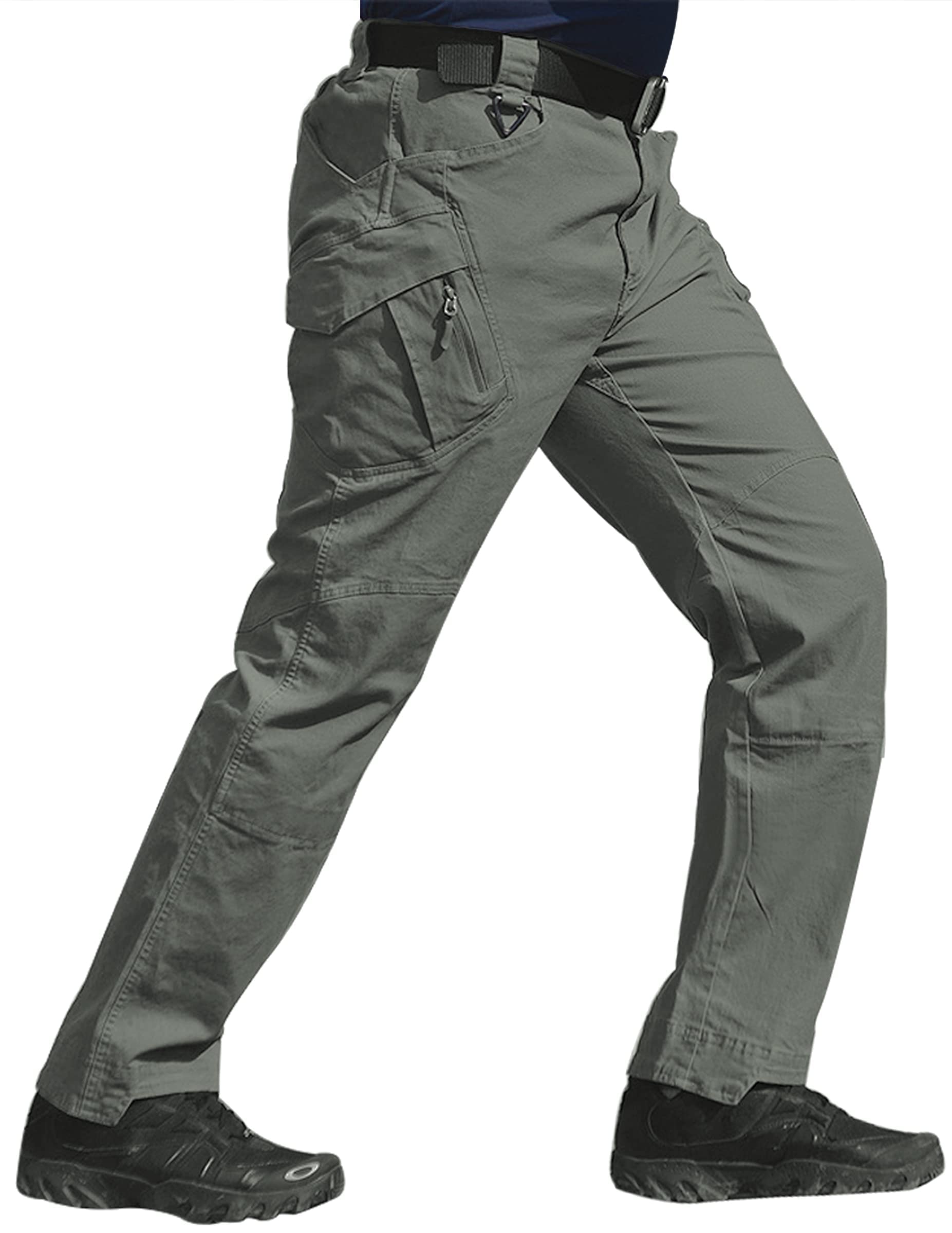 Susclude Men's Tactical Pants Stretch, 9 Pockets Rip Stop Lightweight Cargo Work Military Trousers Outdoor Hiking Plus Size Pants Gray Green 38Wx32L