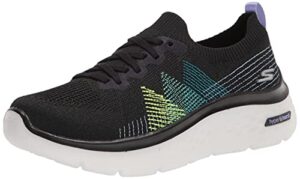 skechers women's go walk hyper burst knit lace up sneaker, black/multi, 8