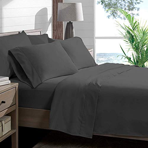 Pride Beddings King Size Sheets Luxury Soft 700-TC Egyptian Cotton - Sheet Set for King Size (76x80) Mattress Fits 28''-30'' Inch Fully Elastic Deep Pocket- Solid Elephant Gray