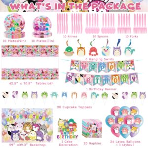 𝓢𝓺𝓾𝓲𝓼𝓱𝓶𝓪𝓵𝓵𝓸𝔀𝓼 Birthday Party Supplies - 151Pcs 𝓢𝓺𝓾𝓲𝓼𝓱𝓶𝓪𝓵𝓵𝓸𝔀𝓼 Birthday Decorations include Banner Tablecloth Backdrop Ballons Cupcake Cake Toppers Tableware Hanging Swirls