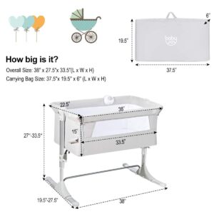 BABY JOY Baby Bassinet, Height Adjustable Portable Bassinet Crib w/Music Box, Toy Rack, Mattress, Breathable Mesh & Travel Bag, Easy Folding Bassinet Bedside Sleeper for Newborn Infant (Light Grey)