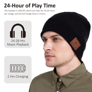 BORAYDA Bluetooth Beanie, Bluetooth 5.2 Wool Hat HD Stereo,24 Hours Play Time,Built-in Microphone, Men's/Women's Christmas Electronic Gift (Black)