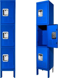 pataku metal lockers for employees, 3 tier storage locker cabinet, steel lockers 3 lockable doors for school, gym, office, home(blue, 3-tier)