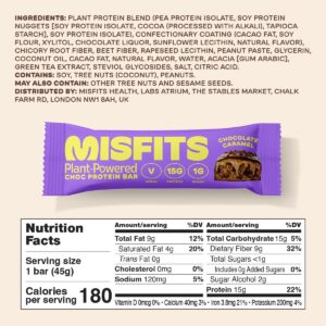 Misfits Vegan Protein Bar, Variety Pack, Plant Based Chocolate High Protein Snacks with 15g Per Bar, Low Sugar, Low Carb, Gluten Free, Dairy Free, High Fiber, Non GMO, 4 Flavor 12 Pack