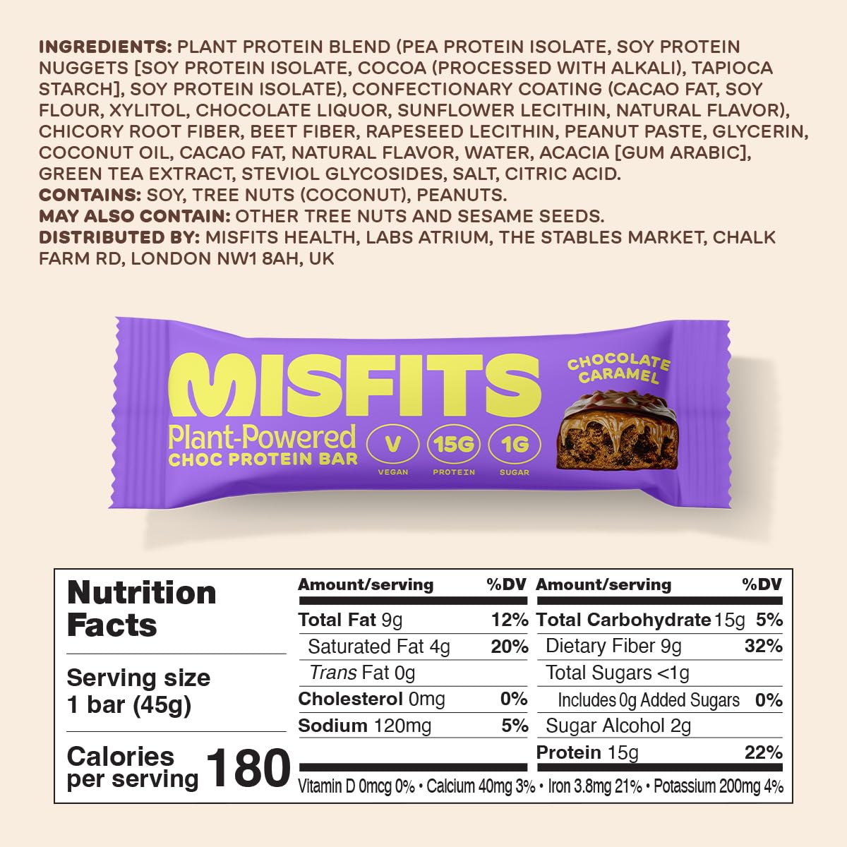 Misfits Vegan Protein Bar, Variety Pack, Plant Based Chocolate High Protein Snacks with 15g Per Bar, Low Sugar, Low Carb, Gluten Free, Dairy Free, High Fiber, Non GMO, 4 Flavor 12 Pack