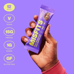 Misfits Vegan Protein Bar, Variety Pack, Plant Based Chocolate High Protein Snacks with 15g Per Bar, Low Sugar, Low Carb, Gluten Free, Dairy Free, High Fiber, Non GMO, 4 Flavor 12 Pack