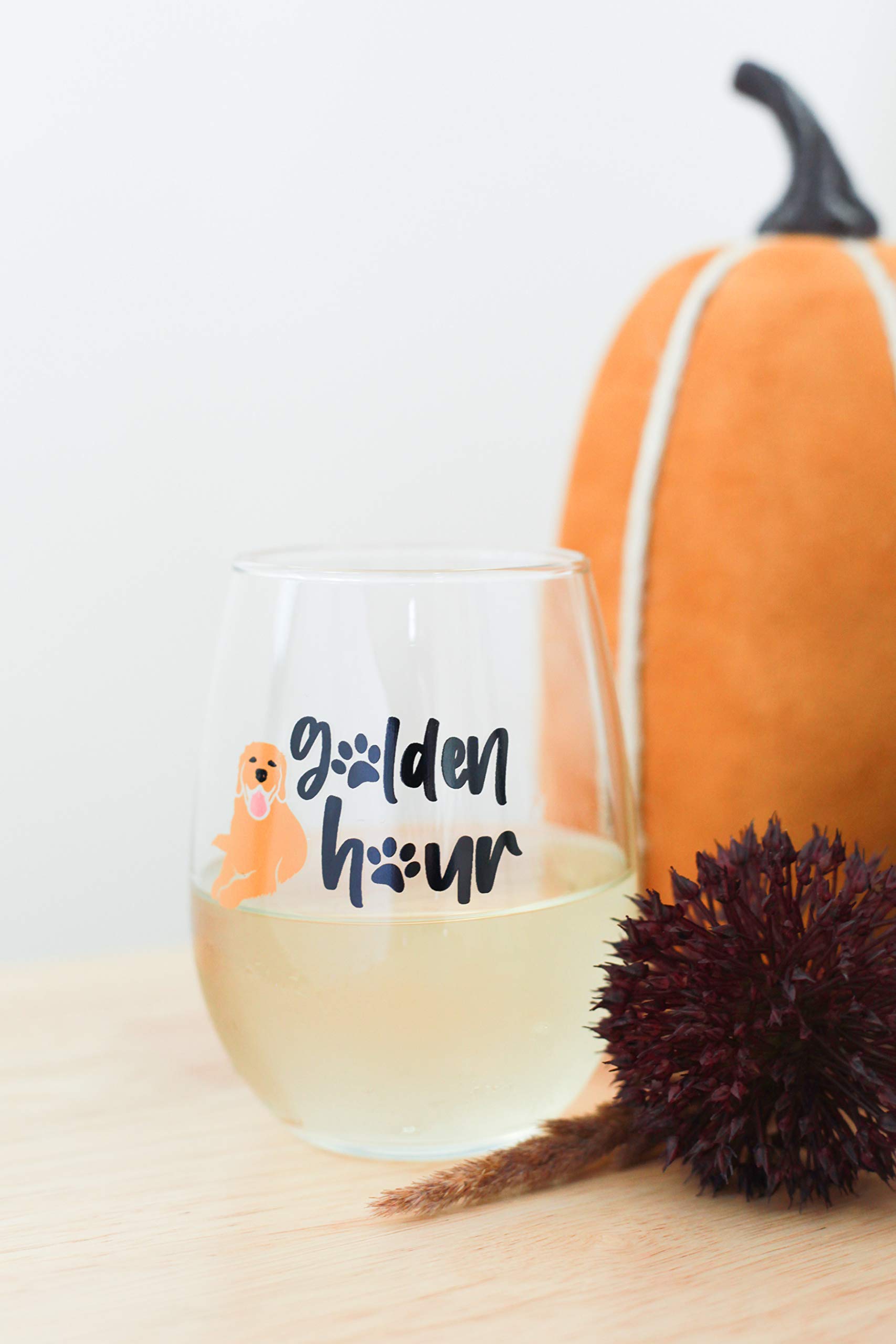 Drinking Divas Golden Retriever Golden Hour Stemless Wine Glass Fun Gifts for Women, Mom, Best Friend, Sister, Girlfriend, Wife, Cute Dog Lovers - Adorable Mother's Day or Birthday Present