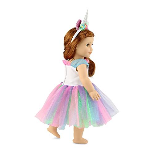 Emily Rose 18 Inch Doll Clothes 18" Doll Unicorn Glittery Doll Dressy Dress Gift Set with Headband Accessory