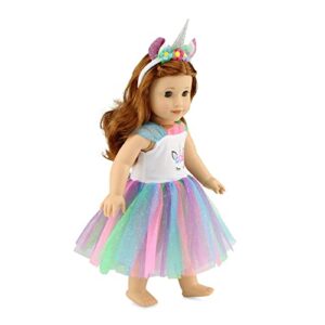 Emily Rose 18 Inch Doll Clothes 18" Doll Unicorn Glittery Doll Dressy Dress Gift Set with Headband Accessory