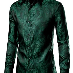 ZEROYAA Men's Paisley Jacquard Slim Fit Long Sleeve Button Up Dress Shirt for Party Prom ZLCL28-Emerald Small