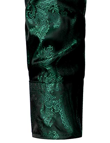 ZEROYAA Men's Paisley Jacquard Slim Fit Long Sleeve Button Up Dress Shirt for Party Prom ZLCL28-Emerald Small