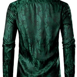 ZEROYAA Men's Paisley Jacquard Slim Fit Long Sleeve Button Up Dress Shirt for Party Prom ZLCL28-Emerald Small