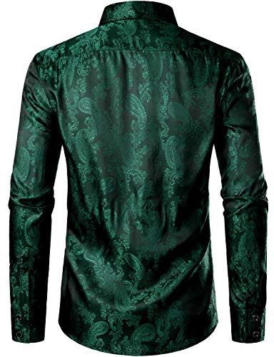 ZEROYAA Men's Paisley Jacquard Slim Fit Long Sleeve Button Up Dress Shirt for Party Prom ZLCL28-Emerald Small