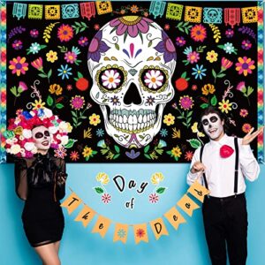 Day of The Dead Backdrop for Mexican Fiesta Sugar Skull Flowers Background Dia DE Los Muertos Birthday Halloween Party Supplies Fiesta Banner Party Decoration Photo Booth Studio (Skull)