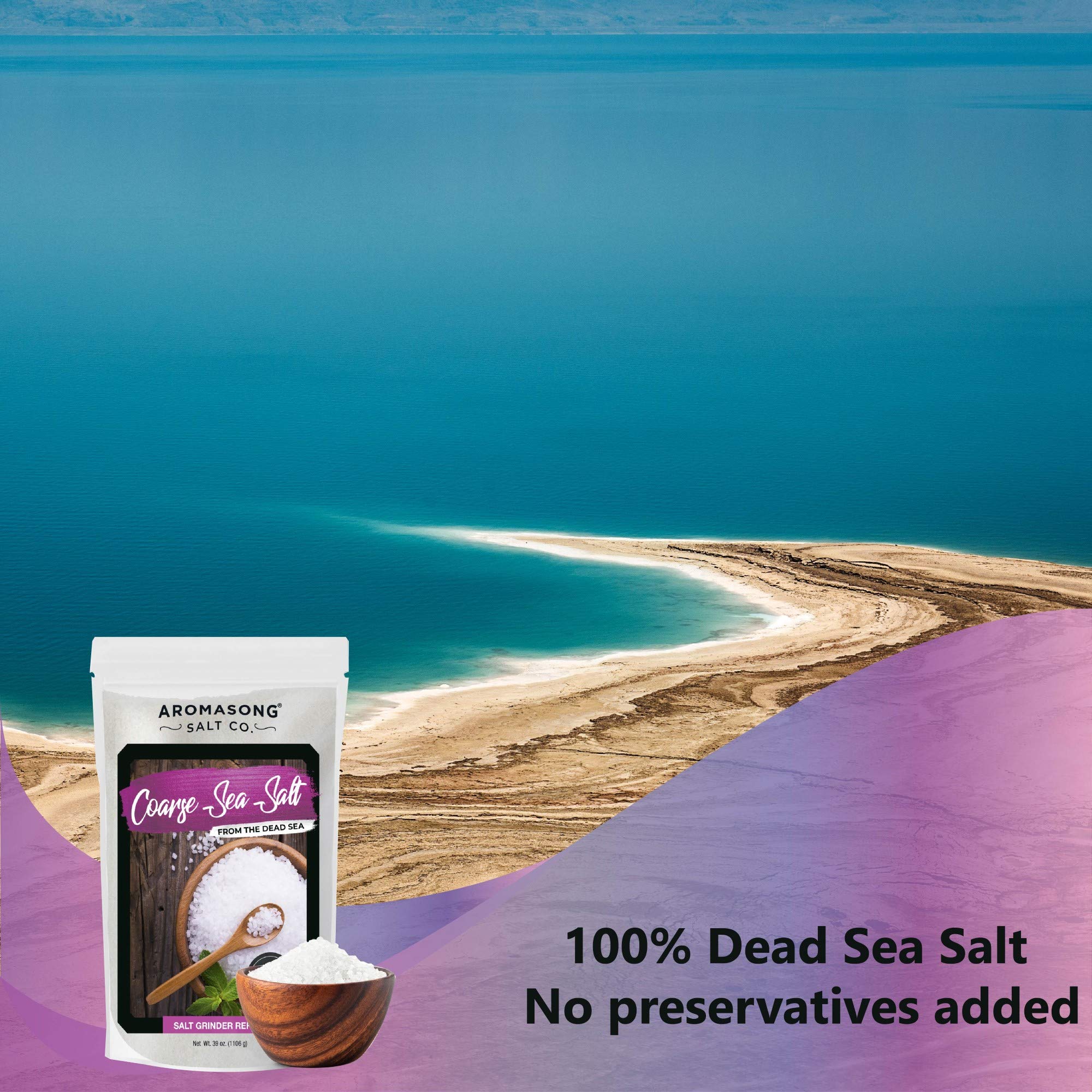 100% Natural Sea Salt, Coarse Grain, Large Bulk 2.43 Lb. Resealable Bag, Pure & Natural Sun Dried Dead Sea Salt, Unrefined, Gluten Free, Grinder Refill Sea Salt For Daily Cooking & Pickling Salt