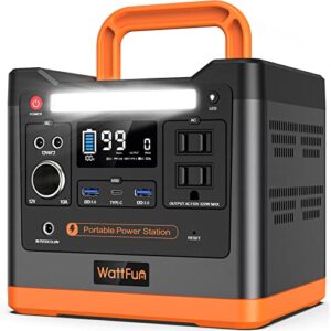 wattfun lifepo4 portable power station, 298wh regulated dc output solar generator, 320w(peak 640w) pure sine wave ac outlet backup battery type-c pd60w for cpap outdoor camping travel home emergency