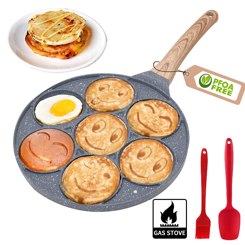 Pancake Pan Nonstick - 10 Inch Pancake Maker Pan With 7-Cup Waffle Mold Blini Pan Silver Dollar Pancake Pan Breakfast Griddle,100% PFOA Free Non-stick Coating