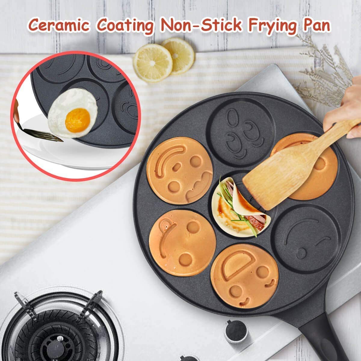 Pancake Pan Nonstick - 10 Inch Pancake Maker Pan With 7-Cup Waffle Mold Blini Pan Silver Dollar Pancake Pan Breakfast Griddle,100% PFOA Free Non-stick Coating