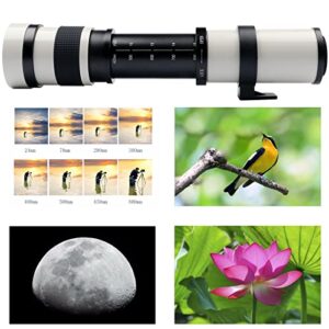 Lightdow 420-800mm f/8.3 Super Telephoto Lens with T-Mount for Canon EOS DSLR Cameras - White