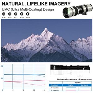 Lightdow 420-800mm f/8.3 Super Telephoto Lens with T-Mount for Canon EOS DSLR Cameras - White