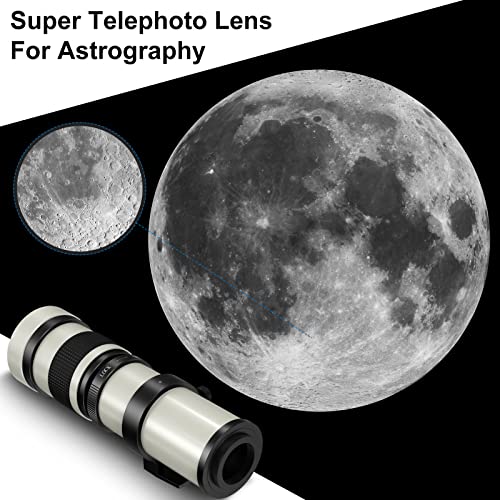 Lightdow 420-800mm f/8.3 Super Telephoto Lens with T-Mount for Canon EOS DSLR Cameras - White