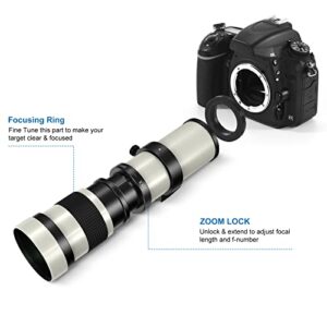 Lightdow 420-800mm f/8.3 Super Telephoto Lens with T-Mount for Canon EOS DSLR Cameras - White