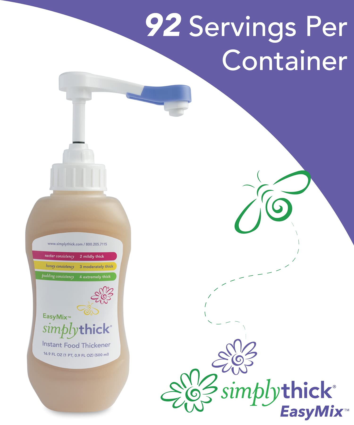 SimplyThick EasyMix | 92 Servings | Gel Thickener for those with Dysphagia & Swallowing Disorders | Won't Alter The Taste of Liquid | Easy to Prepare | 16.9 Fl Oz Bottle with Pump