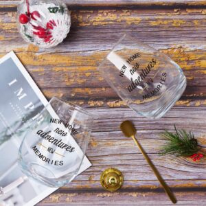 Housewarming Gifts, New Home New Adventures New Memories Stemless Wine Glass for New Home House Owner Friends Couple Women Men Party Christmas, Funny New Home Owner Presents Ideas