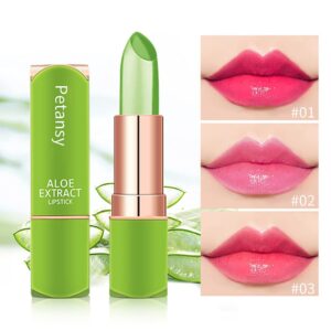 Petansy 4 Colors Aloe Vera Lipstick Jelly Lipstick Long Lasting Moisturizing Lip Balm Magic Temperature Color Changing Lip Care