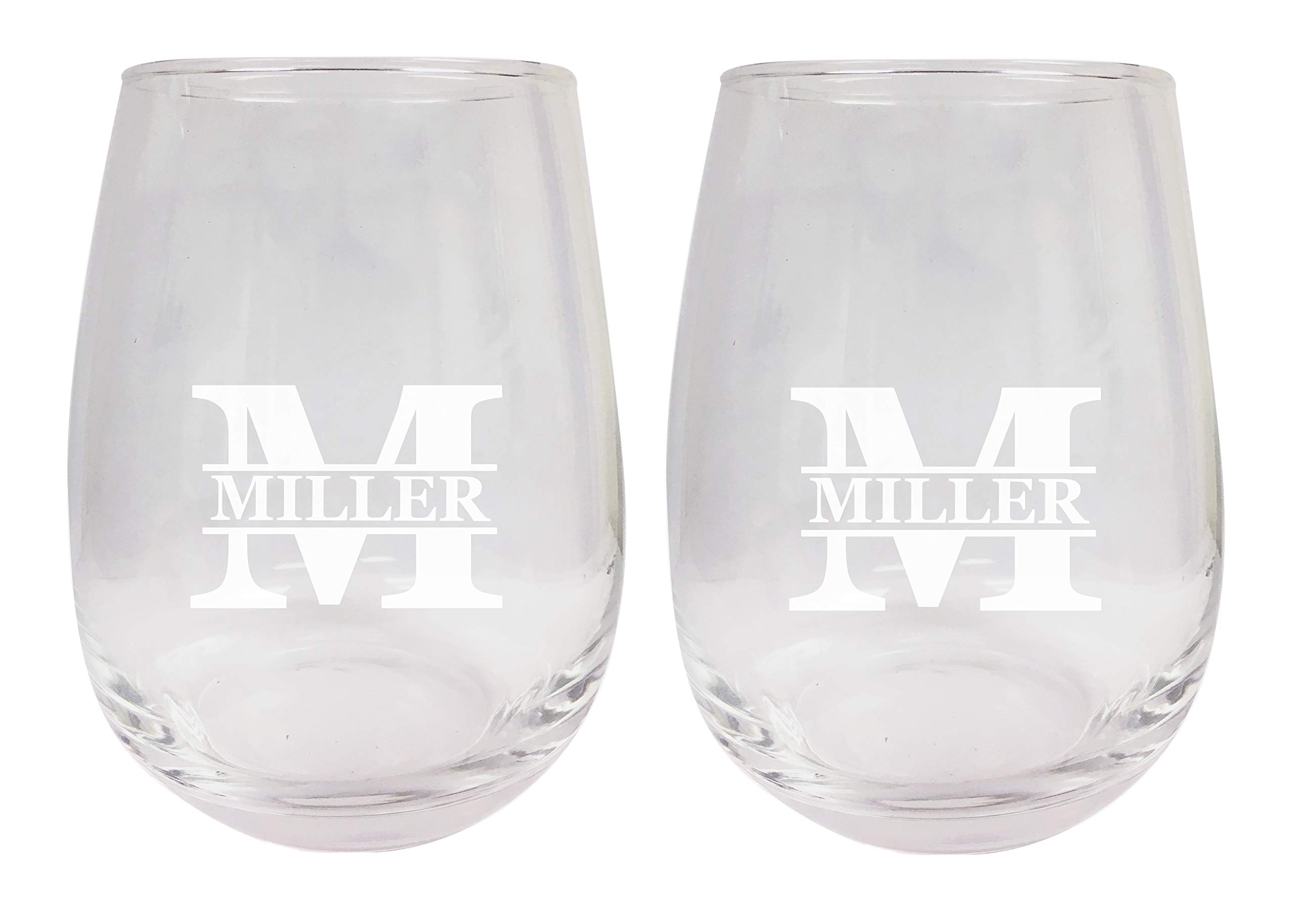 Set of 2 Customizable Monogram 15 oz Etched Stemless Wine Glass Engraved Personalized with Initial and Name