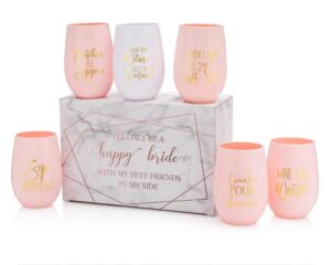 loco llama tritan plastic funny wine glasses - pour the wine his last name is mine, sip happens, pour decisions - bachelorette party - girls trip birthday gift for women (6, bride and bridesmaid set)