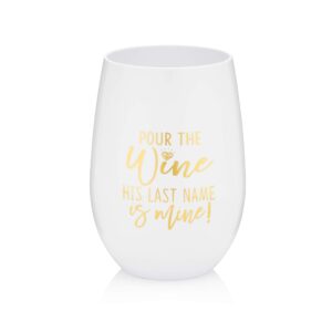 Loco Llama Tritan Plastic Funny Wine Glasses - Pour the Wine his Last Name is Mine, Sip Happens, Pour Decisions - Bachelorette Party - Girls Trip Birthday Gift for Women (6, Bride and Bridesmaid Set)