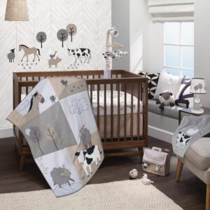 lambs & ivy baby farm animals 5-piece white/taupe baby crib bedding set