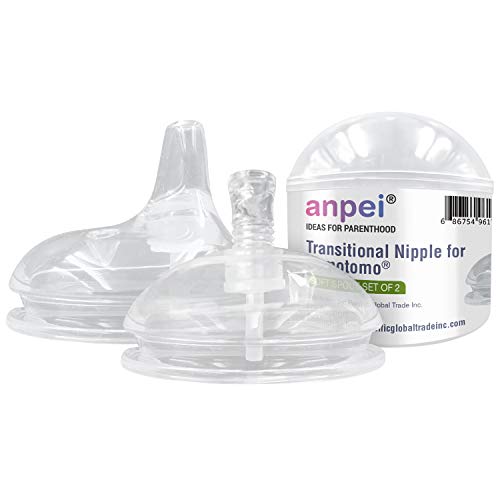 Anpei Straw and Sippy Cup Transitional Nipples Set of 2 with Nipple Storage Case Compatible with Comotomo Baby Bottles, 5 oz and 8 oz