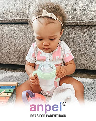 Anpei Straw and Sippy Cup Transitional Nipples Set of 2 with Nipple Storage Case Compatible with Comotomo Baby Bottles, 5 oz and 8 oz