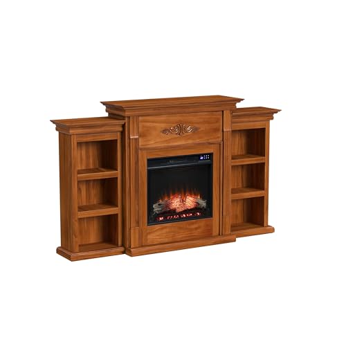 SEI Furniture Tennyson Electric Fireplace with Bookcases, New Glazed Pine