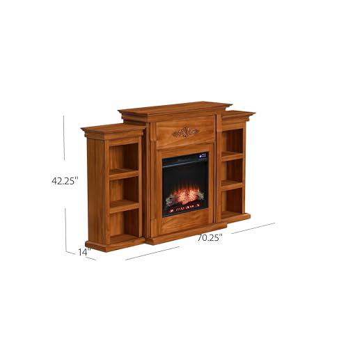 SEI Furniture Tennyson Electric Fireplace with Bookcases, New Glazed Pine